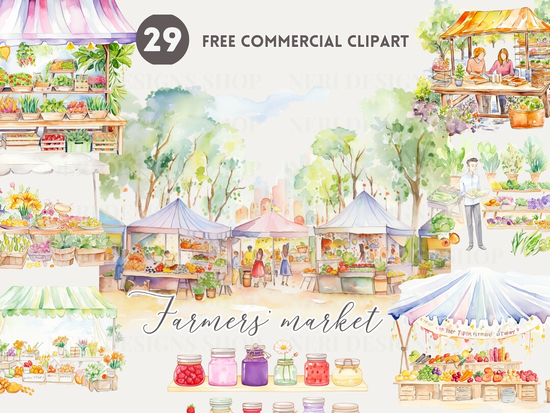 Farmers' Market Watercolor Clipart, Market Stall Free Commercial PNG ...