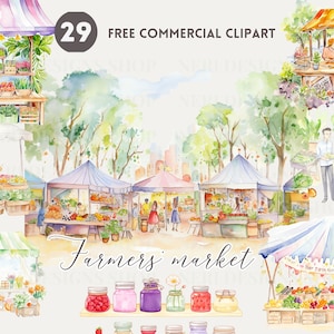 Farmers' Market Watercolor Clipart, Market Stall Free Commercial PNG ...