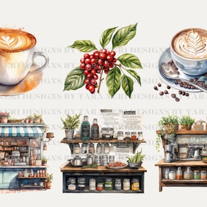 Coffee Watercolor Clipart Bundle, Cafe Free Commercial PNG Set ...