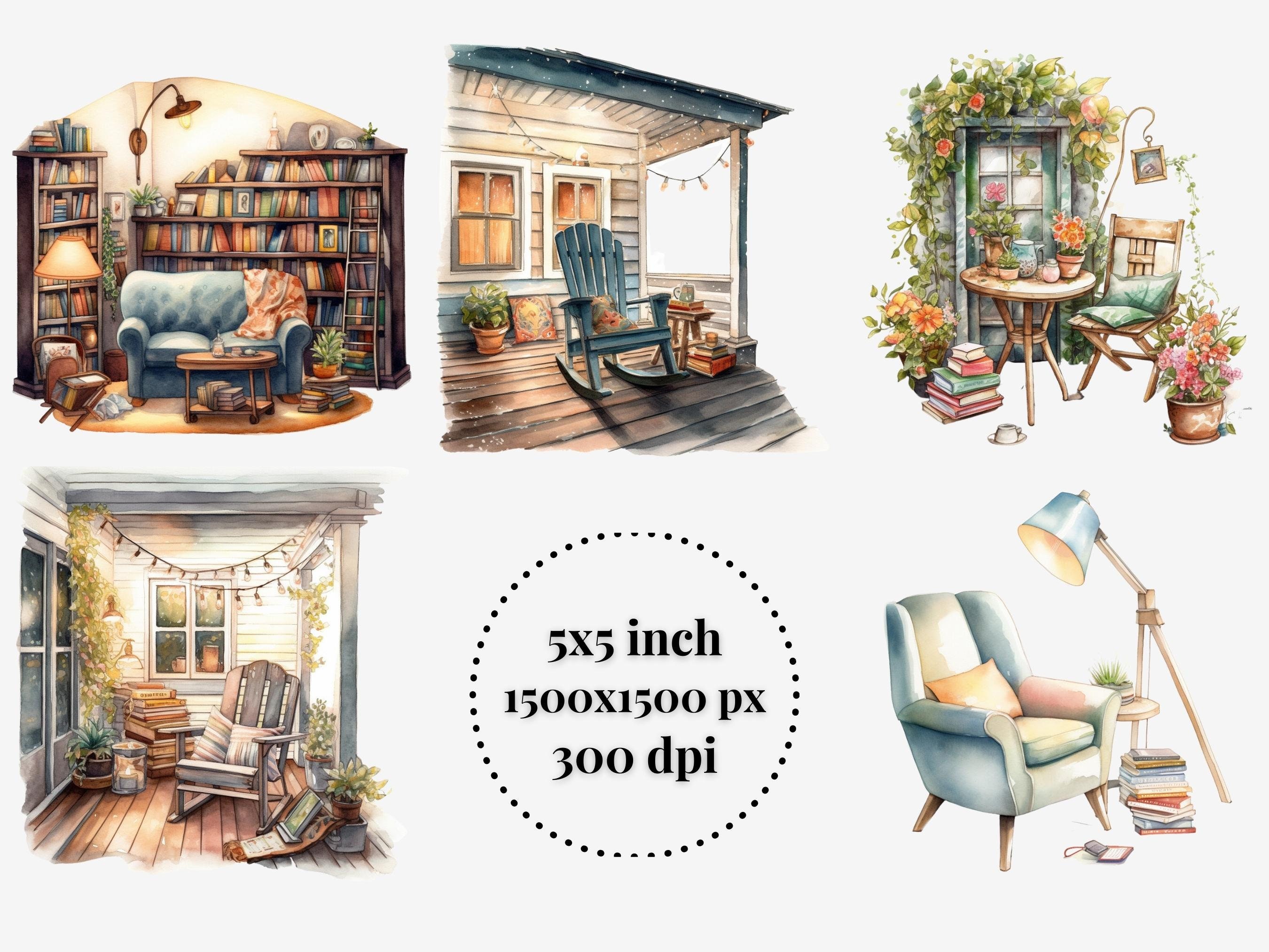 Cozy Reading Nook Watercolor Clipart Bundle, Outdoor Reading Free ...