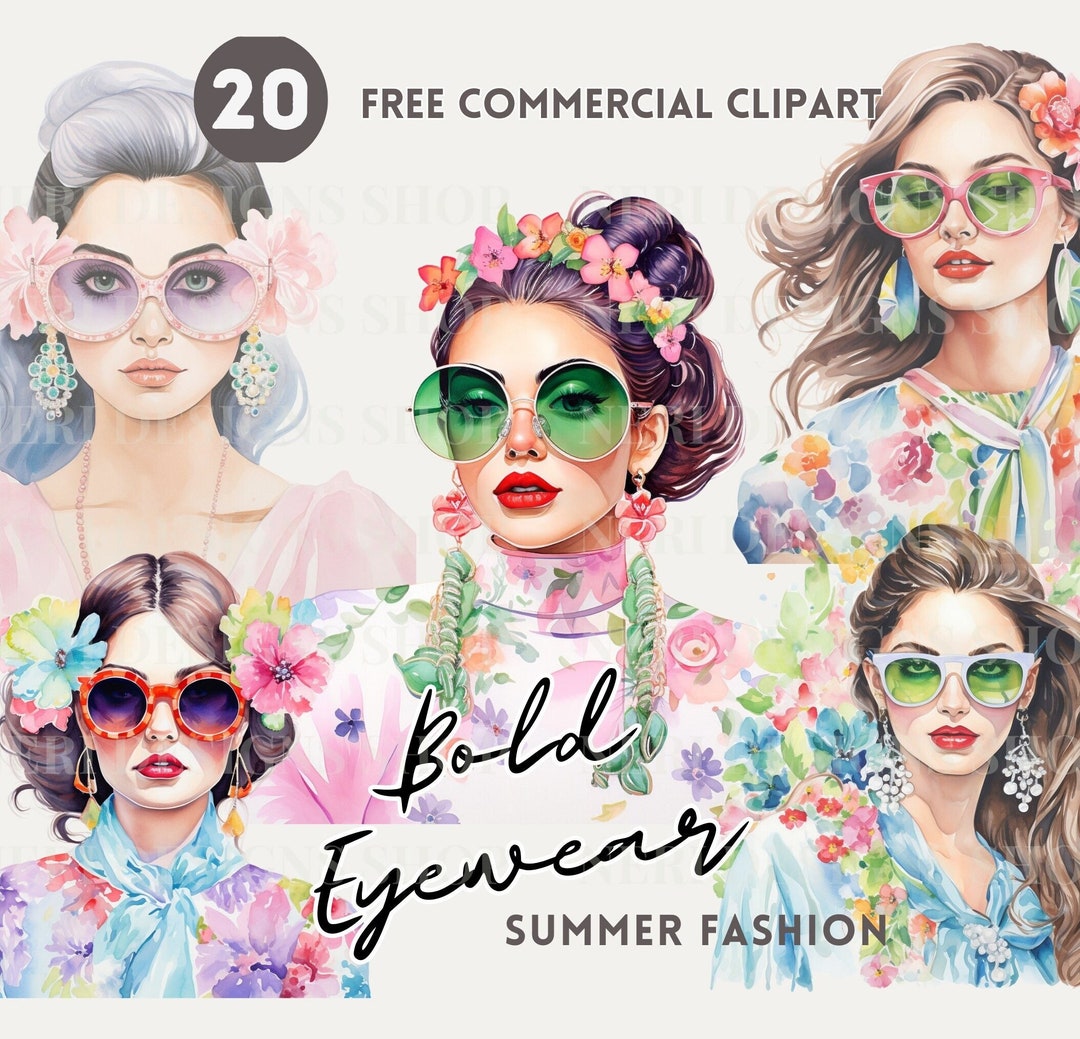 Woman and Sunglasses Watercolor Clipart, Fashionista Lady Free ...