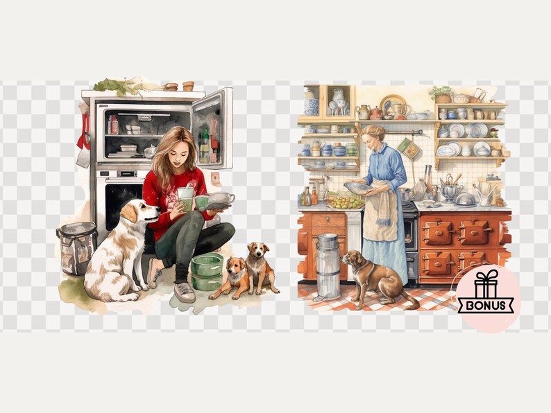 Dog in Kitchen Watercolor Clipart Bundle Cooking With Dog - Etsy
