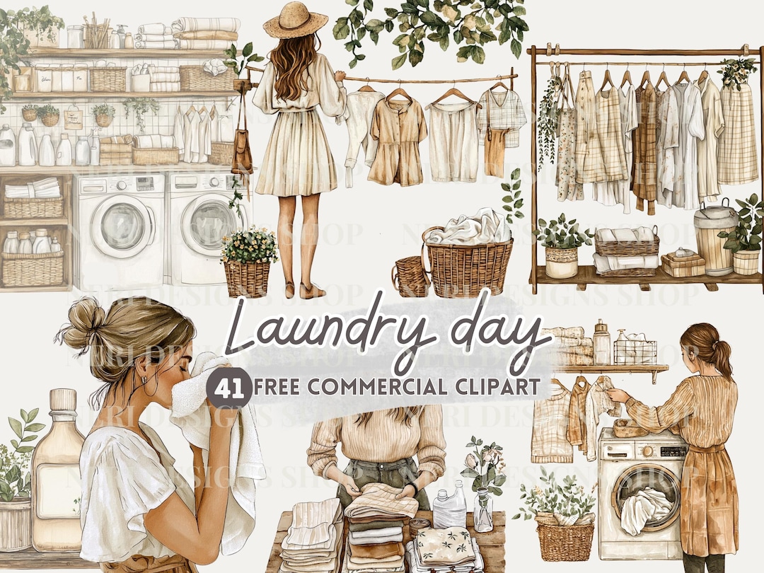 Laundry Day Watercolor Clipart, Washing Machine Free Commercial PNG ...