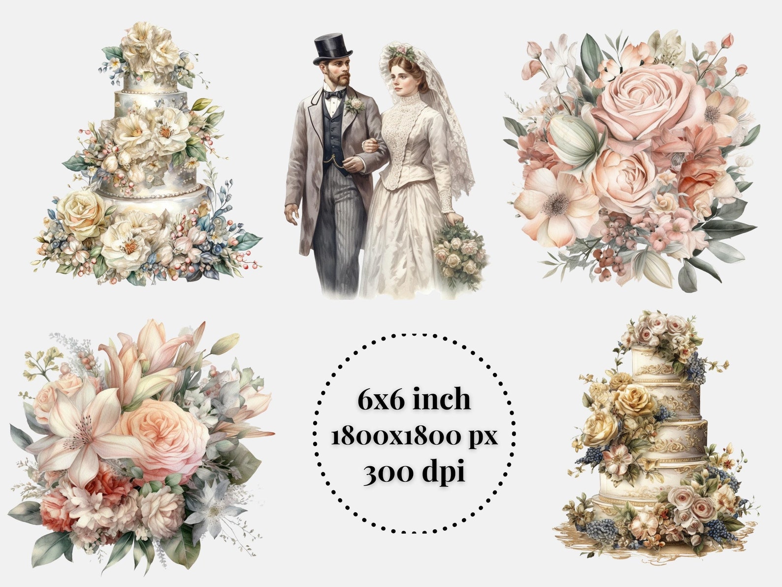 Vintage Wedding Watercolor Clipart Bundle Victorian Bride & - Etsy
