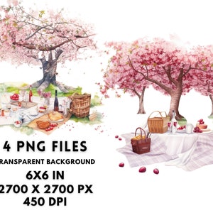 Sakura Picnic Watercolor Clipart Bundle Free Commercial Watercolor ...