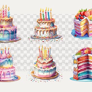 Rainbow Birthday Cake Watercolor Clipart Bundle, Colorful Fruit Cake ...