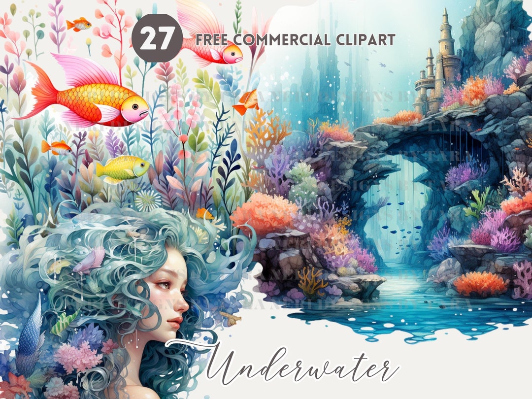 Coral Reef Watercolor PNG Clipart Bundle, Fish Free Commercial ...