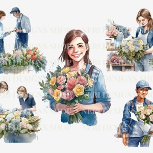 Flower Shop Watercolor Clipart Bundle, Flower Store Free Commercial PNG ...