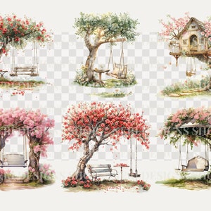 Floral Garden Swing Watercolor Clipart Bundle, Free Commercial ...