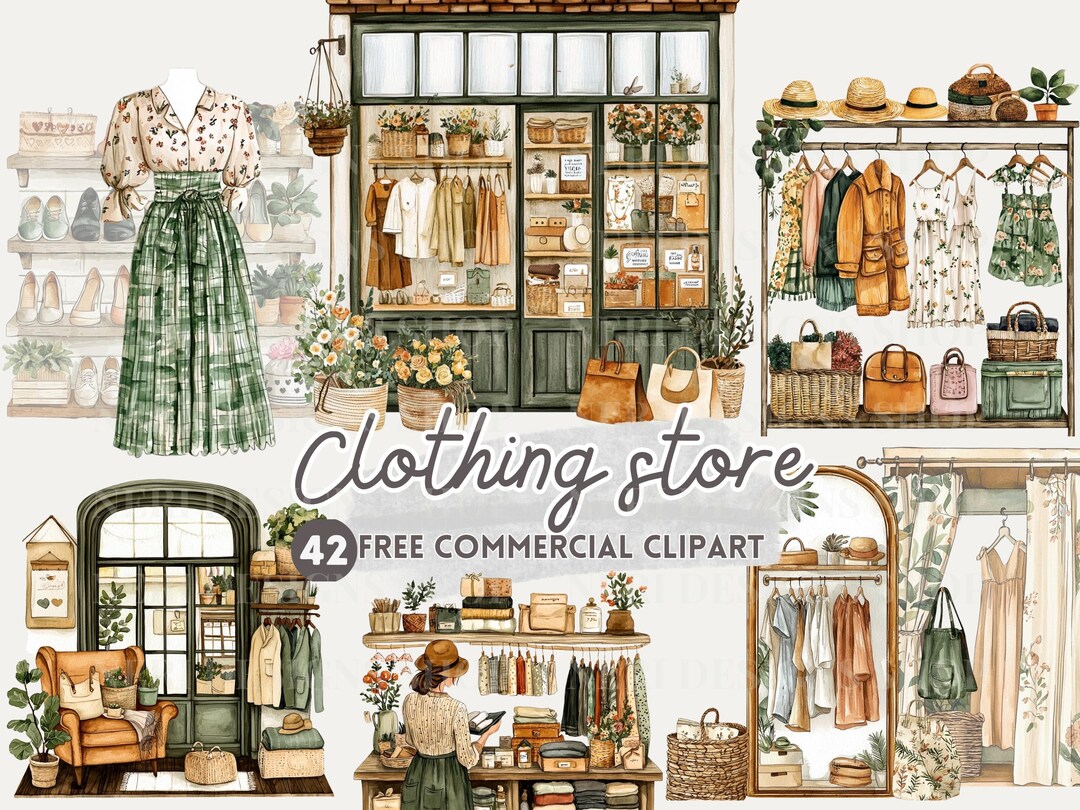 Clothing Store Watercolor Clipart, Fashion Boutique Free Commercial PNG ...