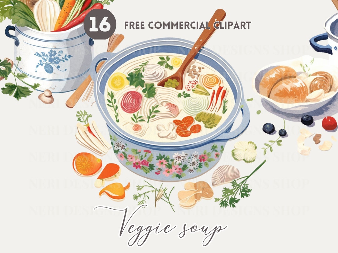 Veggie Soup Watercolor Clipart Bundle, Free Commercial Cuisine PNG ...