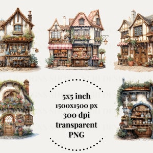 Rustic Storefront Watercolor Clipart Bundle, Whimsical Countryside ...