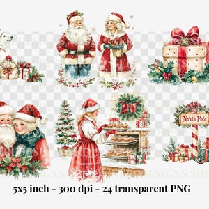 Santa Claus and Mrs Claus Watercolor Clipart, Christmas in North Pole ...