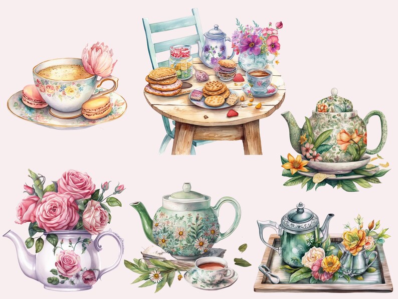 Vintage Tea Cup Watercolor Clipart Bundle Free Commercial - Etsy