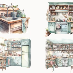 Cozy Kitchen Watercolor Clipart Bundle Free Commercial Watercolor ...