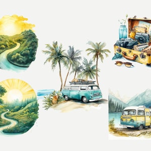 Summer Road Trip Watercolor Clipart Bundle Summer Travel Free ...