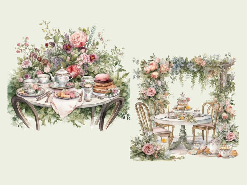 Vintage Rose Garden Tea Party Watercolor Clipart Bundle Free - Etsy