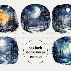 Winter Night Forest Watercolor Clipart Bundle, Moonlit Woodland Free ...