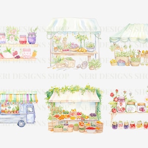 Farmers' Market Watercolor Clipart, Market Stall Free Commercial PNG ...