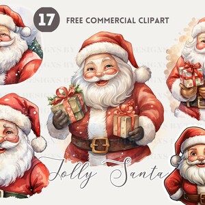 Jolly Santa Watercolor Clipart Bundle, Santa Claus Hold Present Free ...