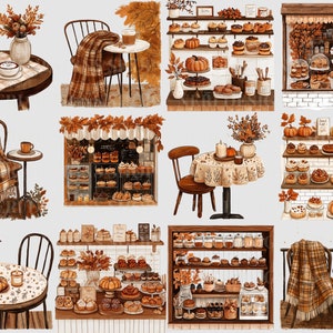 Cozy Fall Coffee Shop Watercolor Clipart, Autumn Cafe Storefront Free ...