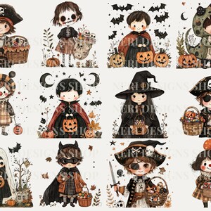 Kid in Halloween Costume Watercolor Clipart, Spooky Children Free ...