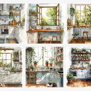 Cozy Modern Kitchen Watercolor Clipart Bundle, Homely Kitchen Free ...