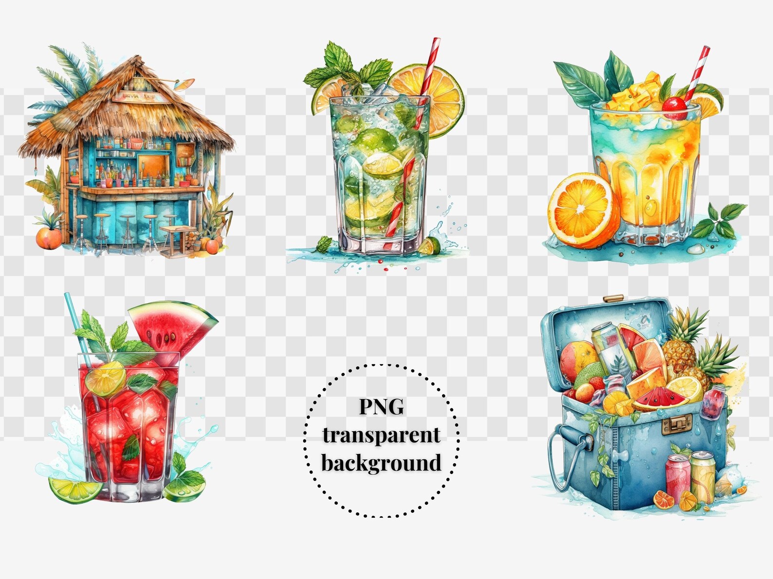 Tropical Drinks Watercolor Clipart Bundle Refreshing Summer - Etsy