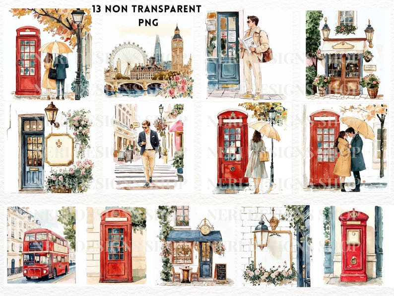 London Landscape Watercolor Clipart, Big Ben Free Commercial PNG ...