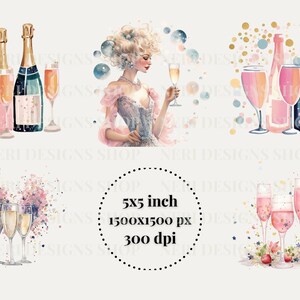 Pink Party Watercolor Clipart Bundle, Celebration Champagne Bottle ...