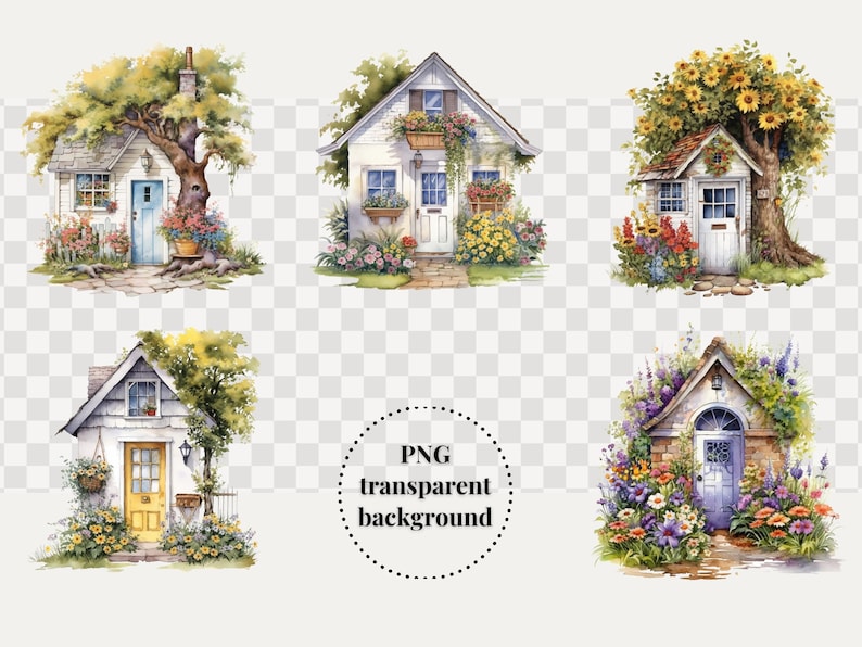 Floral Cottage Front Watercolor Clipart Bundle Cozy Cottage - Etsy