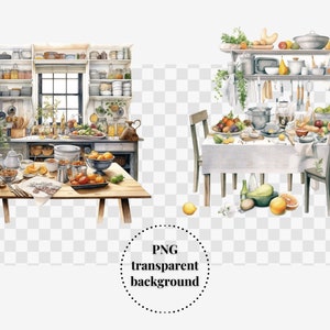 Kitchen Table Watercolor Clipart Bundle, Culinary Free Commercial ...