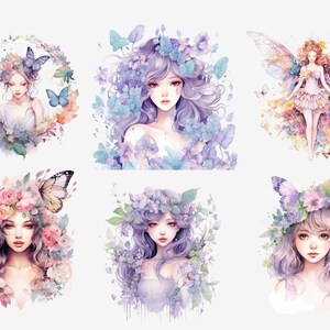 Whimsical Girl Watercolor Clipart Bundle Butterfly Lady Commercial Png ...