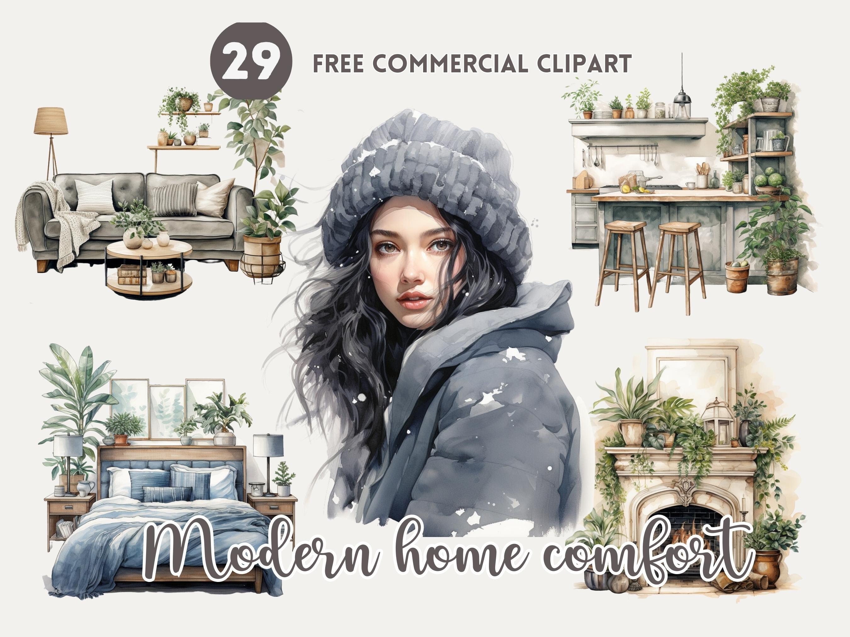 Scandinavian Home Interior Watercolor Clipart Bundle - Etsy