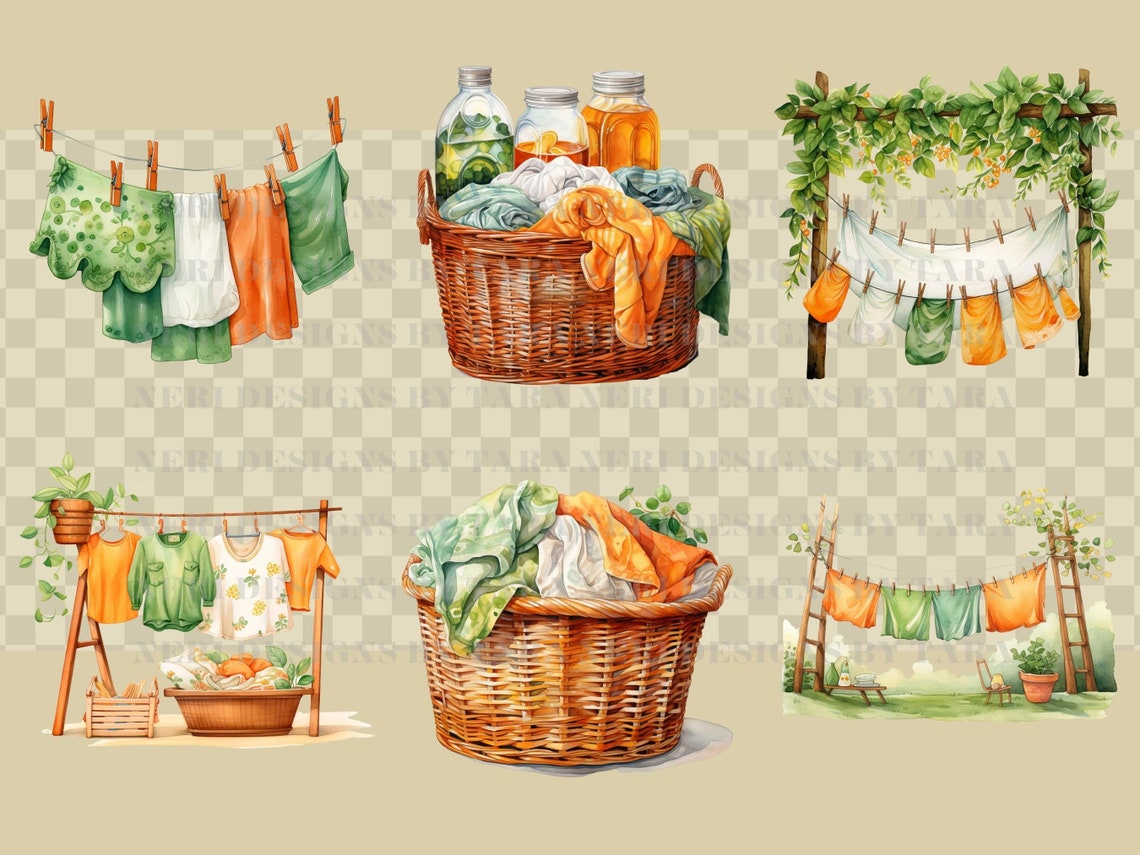 Laundry Watercolor Clipart Bundle Washing Machine Free - Etsy