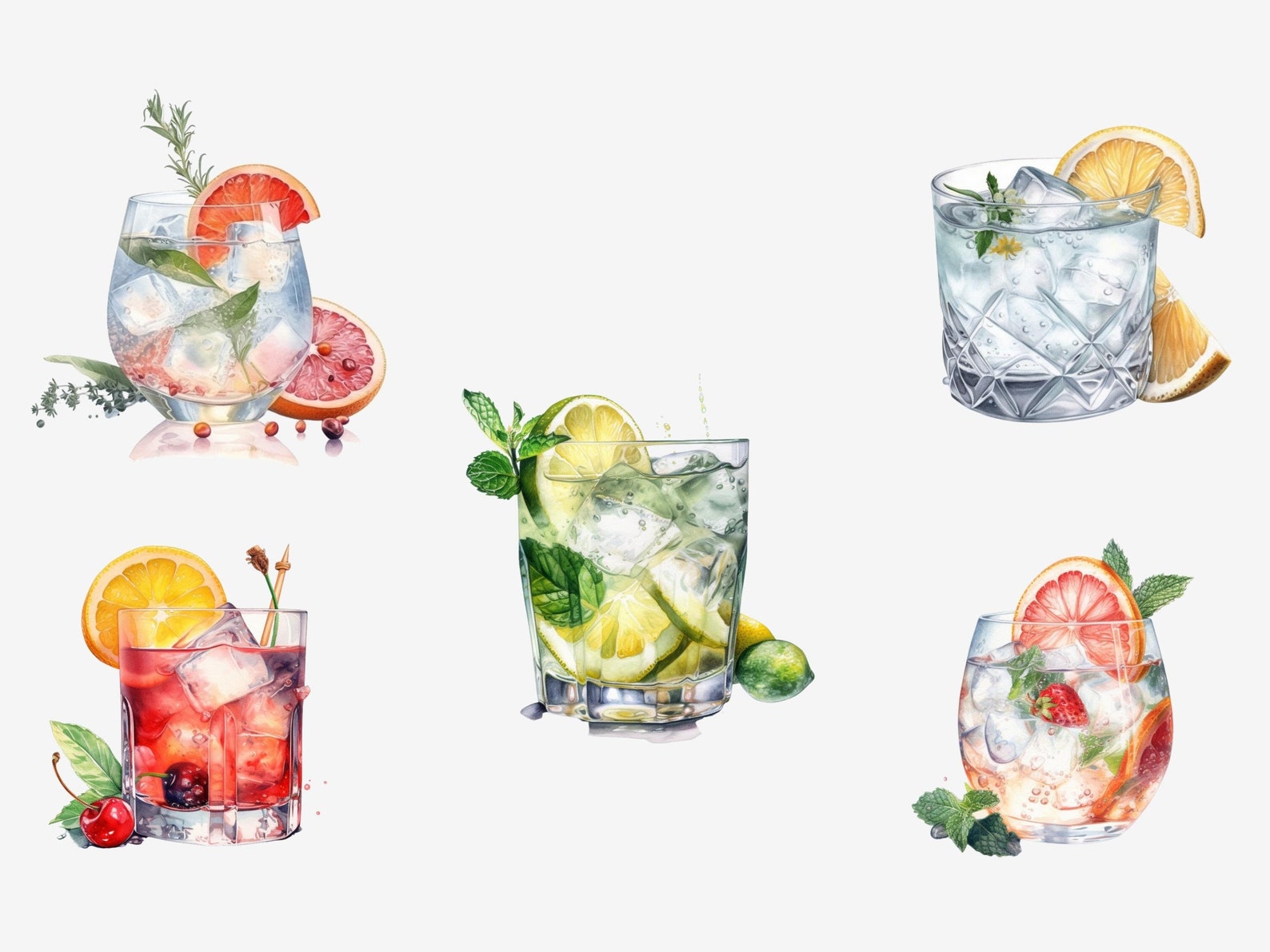 Tropical Drinks Watercolor Clipart Bundle Refreshing Summer - Etsy