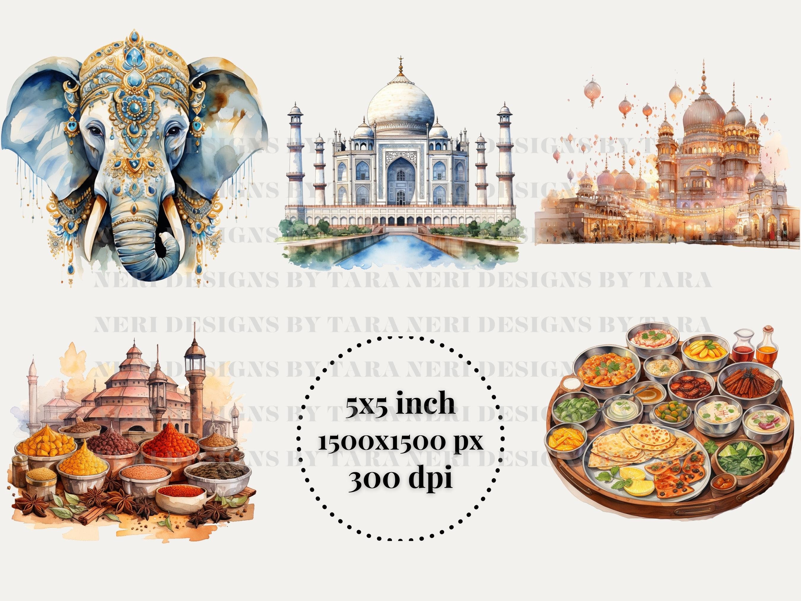 Indian Culture Watercolor Clipart Bundle Taj Mahal Indian - Etsy