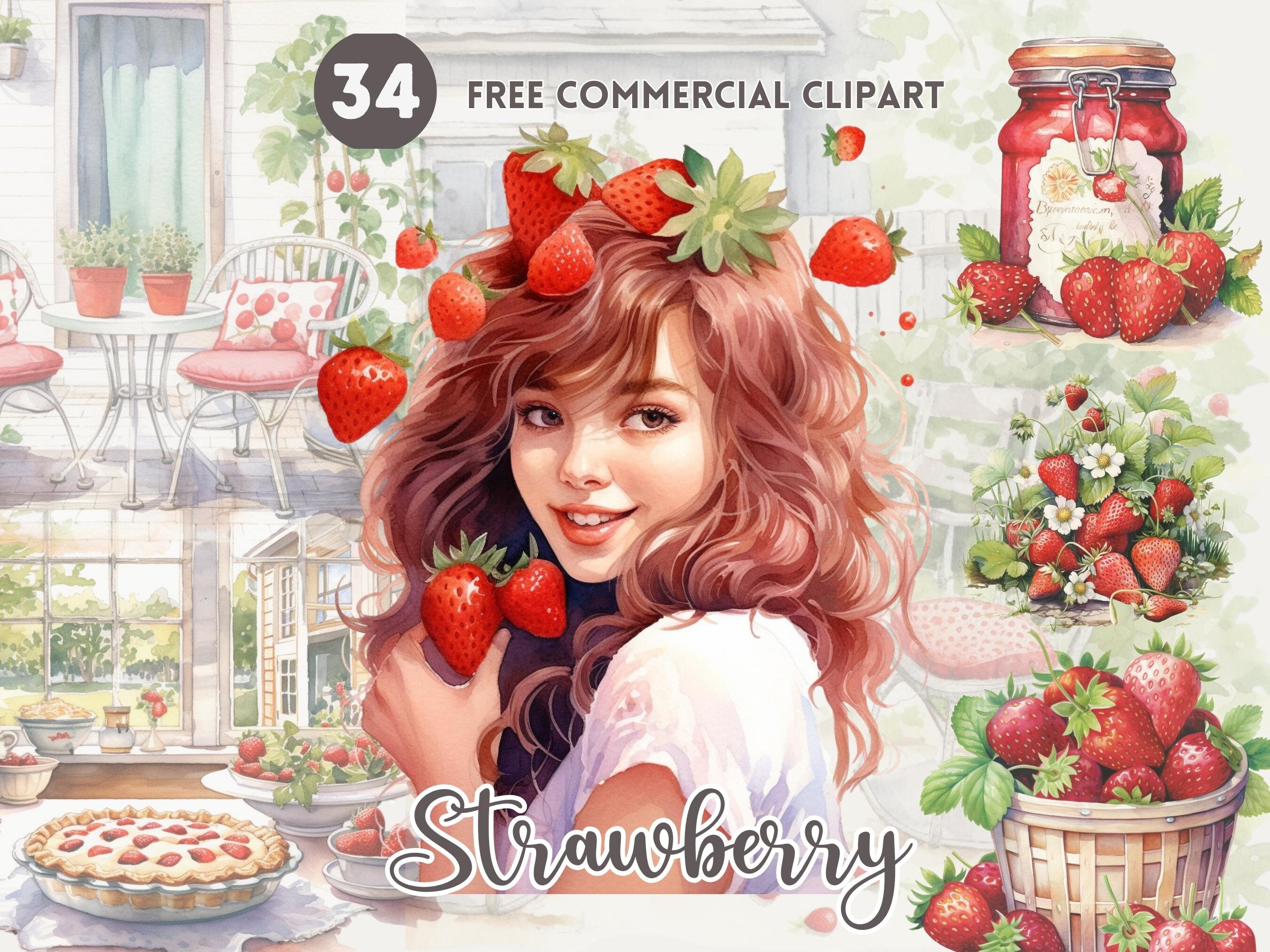 Strawberry Watercolor Clipart Bundle Strawberry Girl Garden - Etsy