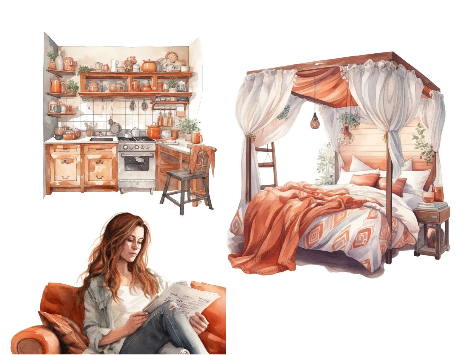 Cozy Living Watercolor Clipart Bundle Warm Home Free - Etsy