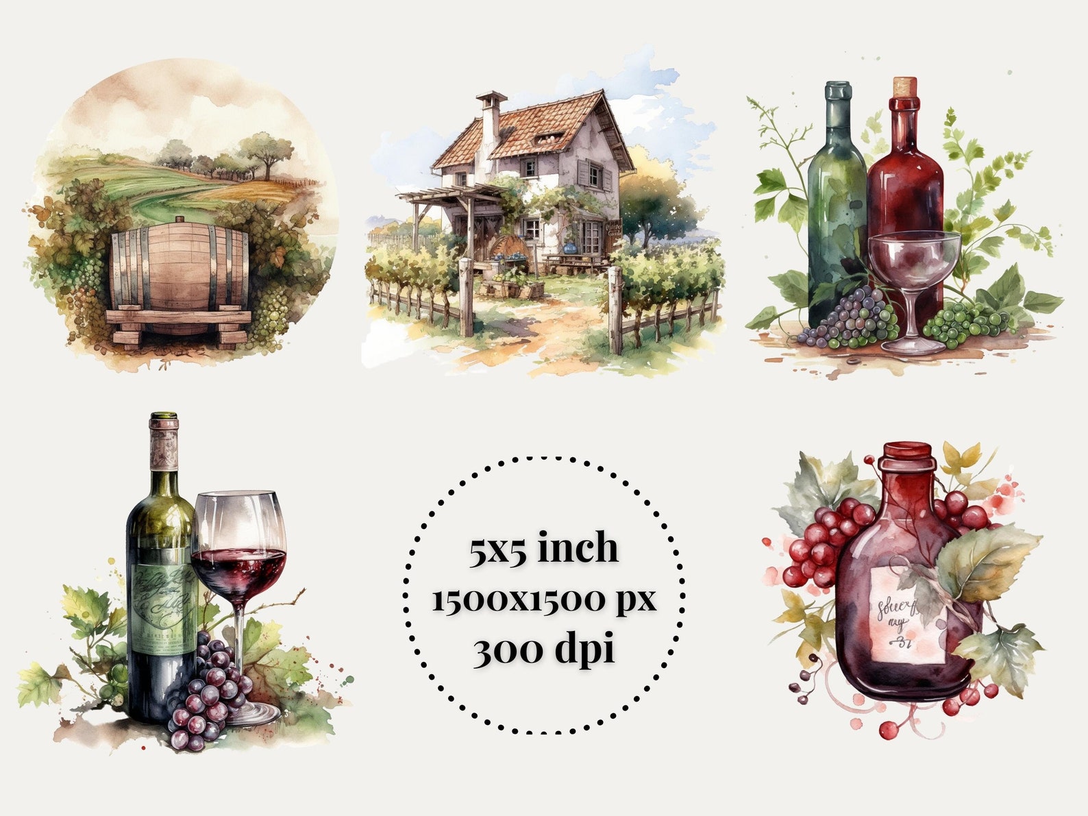 Wine and Vines Watercolor Clipart Bundle Wine Bottle Free - Etsy