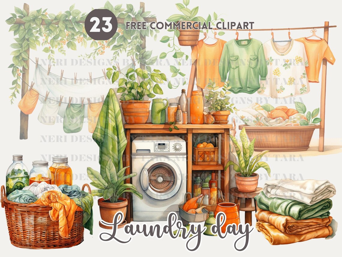 Laundry Watercolor Clipart Bundle Washing Machine Free - Etsy
