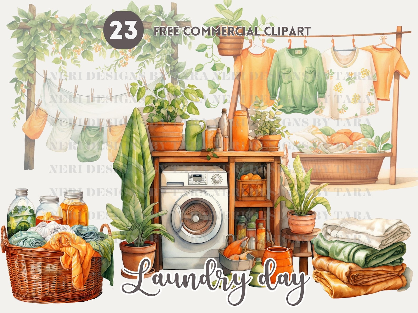 Laundry Watercolor Clipart Bundle Washing Machine Free - Etsy