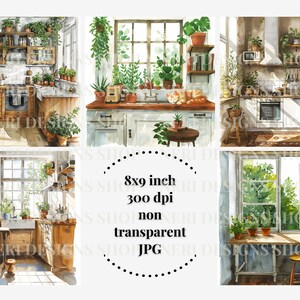 Cozy Modern Kitchen Watercolor Clipart Bundle, Homely Kitchen Free ...