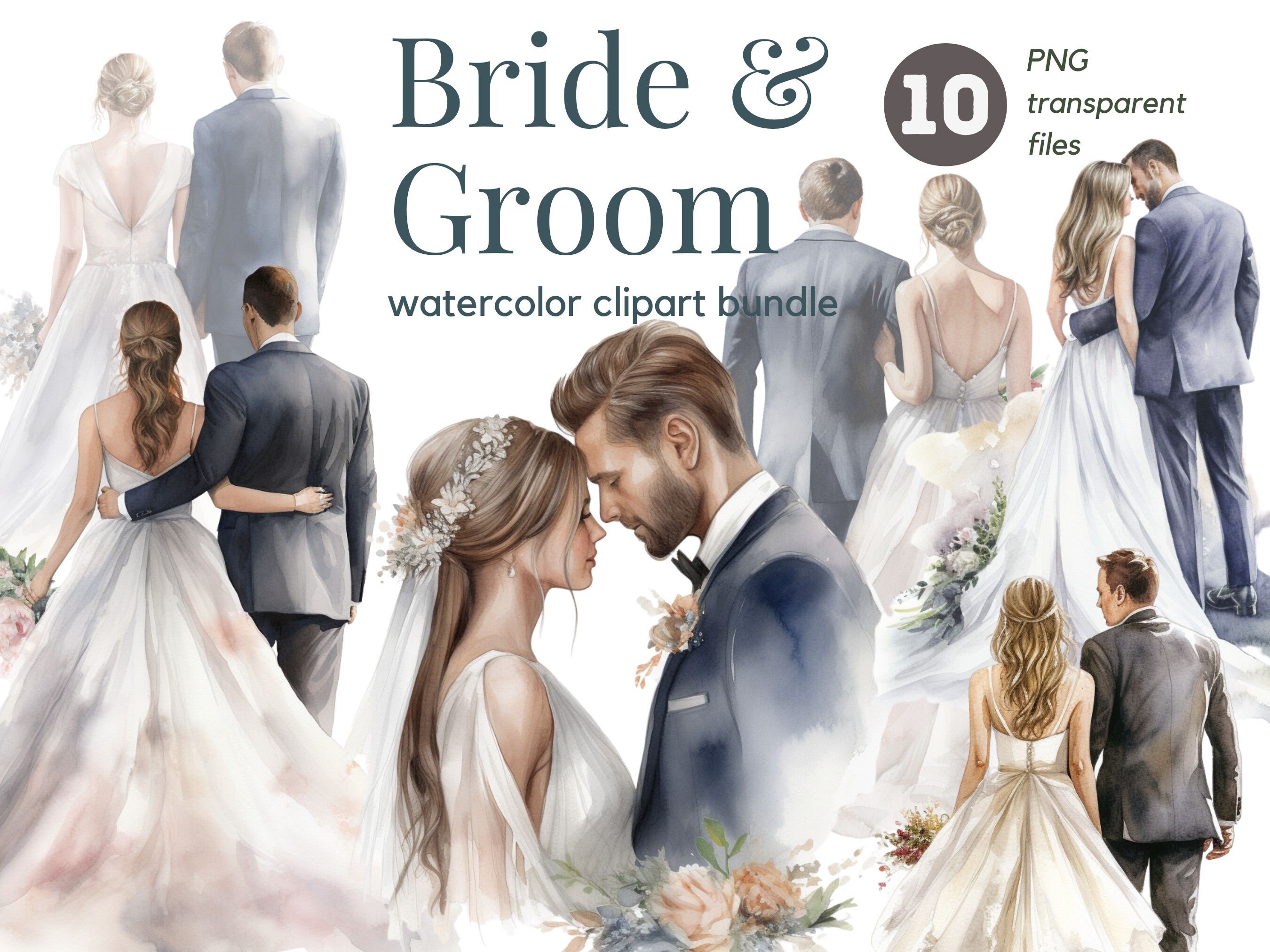 Bride and Groom Watercolor Clipart Bundle Free Commercial - Etsy