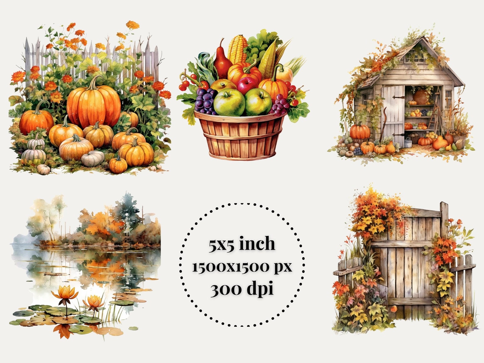 Autumn Garden Watercolor Clipart Bundle, Pumpkin Patch Free Commercial ...
