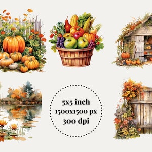 Autumn Garden Watercolor Clipart Bundle, Pumpkin Patch Free Commercial ...