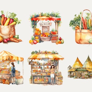 Fair Watercolor Clipart Bundle Market Stands Free Commercial Vendor ...