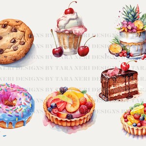 Tasty Desserts Watercolor Clipart Bundle, Free Commercial Cuisine PNG ...