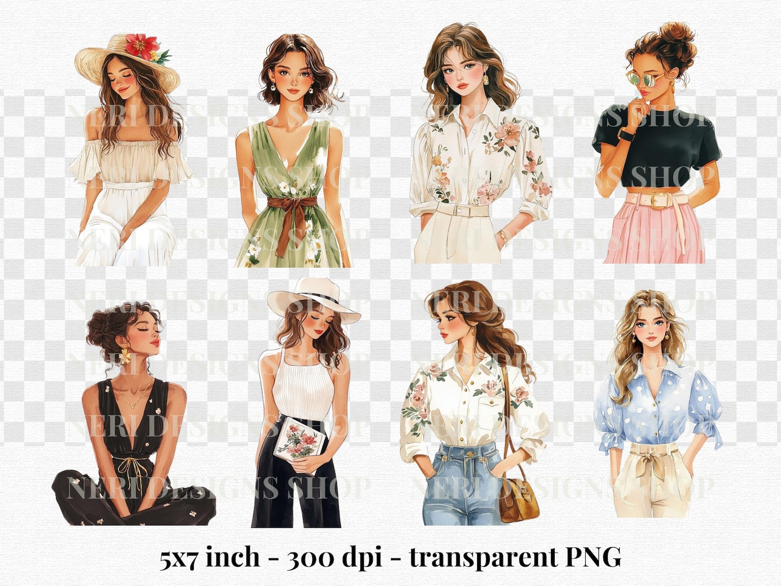 Chic Fashionable Woman Watercolor Clipart, Elegant Stylish Girl Free ...