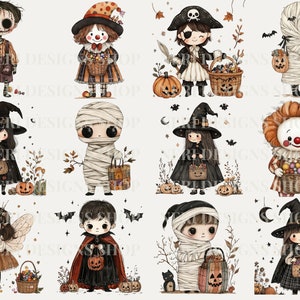 Kid in Halloween Costume Watercolor Clipart, Spooky Children Free ...